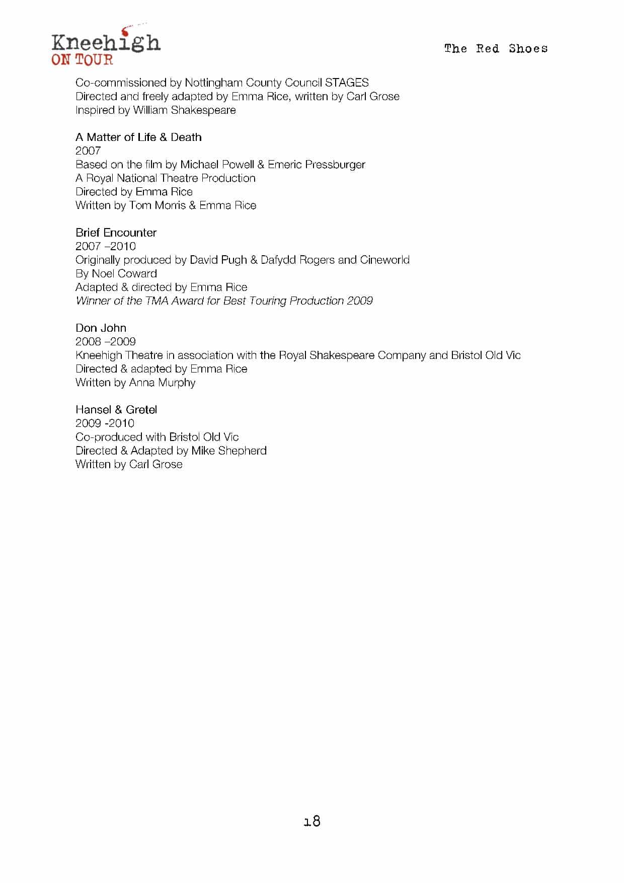 The Red Shoes - Memory Notes for Students - This Is Kneehigh